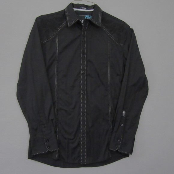 Roar | Shirts | Roar Mens Western Shirt Sz L Black Embroidered Long ...